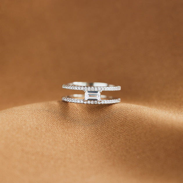 Parallel Paths Square Cut Pavé Double Band Ring